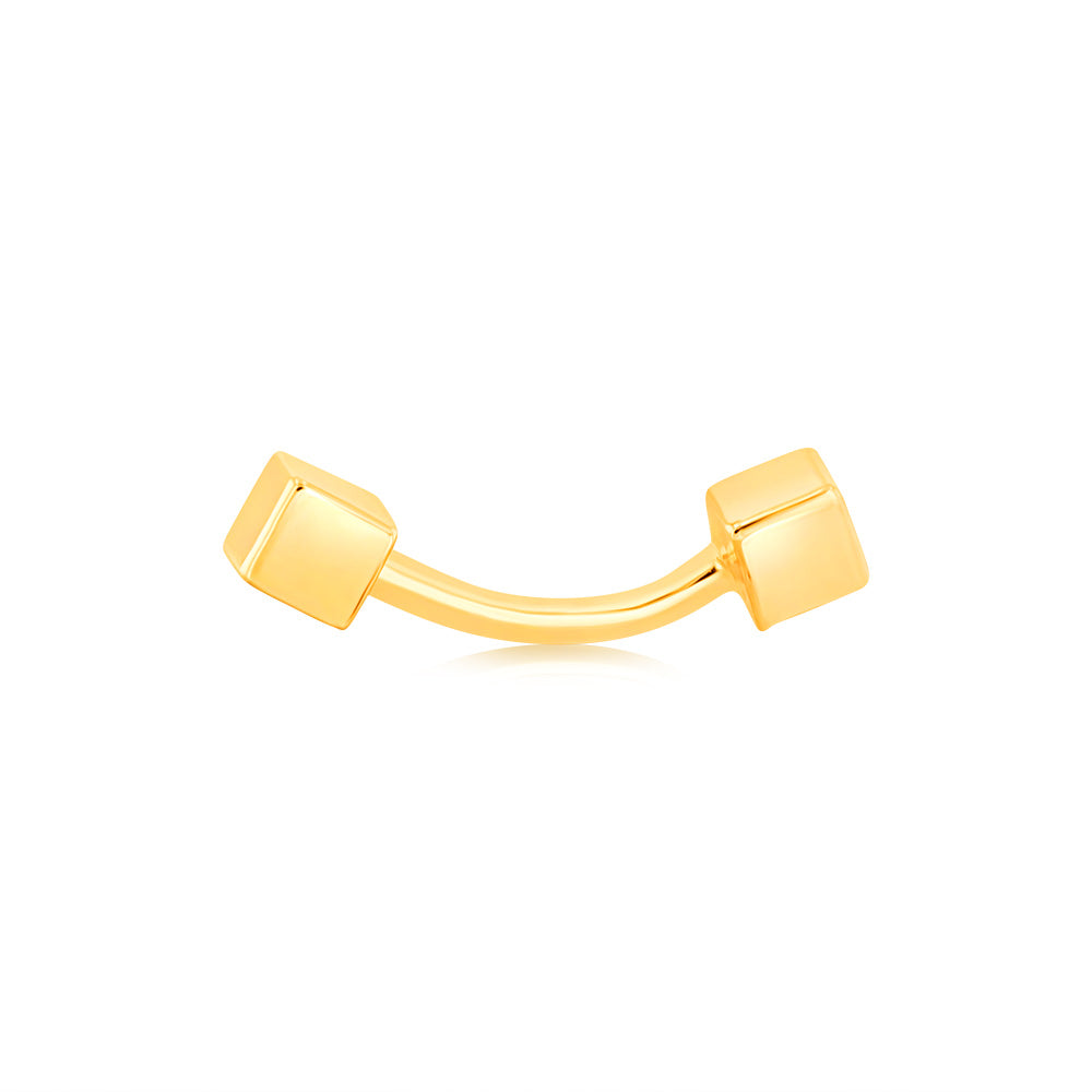 9ct Yellow Gold Two Cube Curved Piercing Barbell Body Jewellery ...