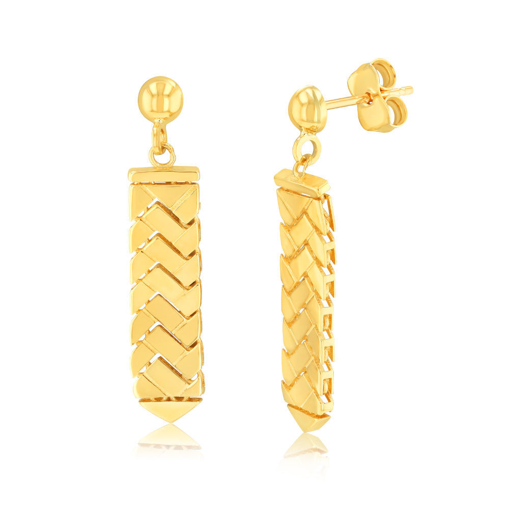 9ct Yellow Gold Herringbone Pattern Drop Earrings – Grahams Jewellers
