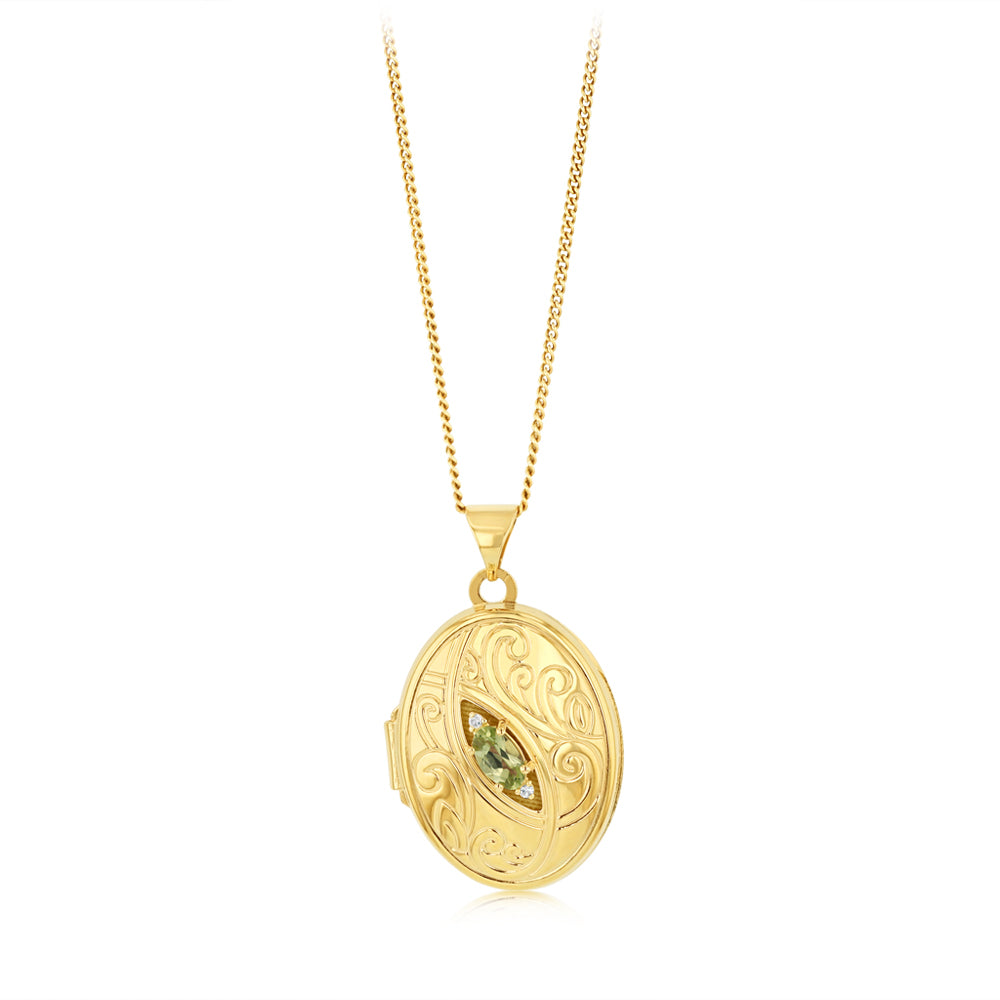 Peridot & Diamond Oval Locket in 9ct Yellow Gold– Grahams Jewellers
