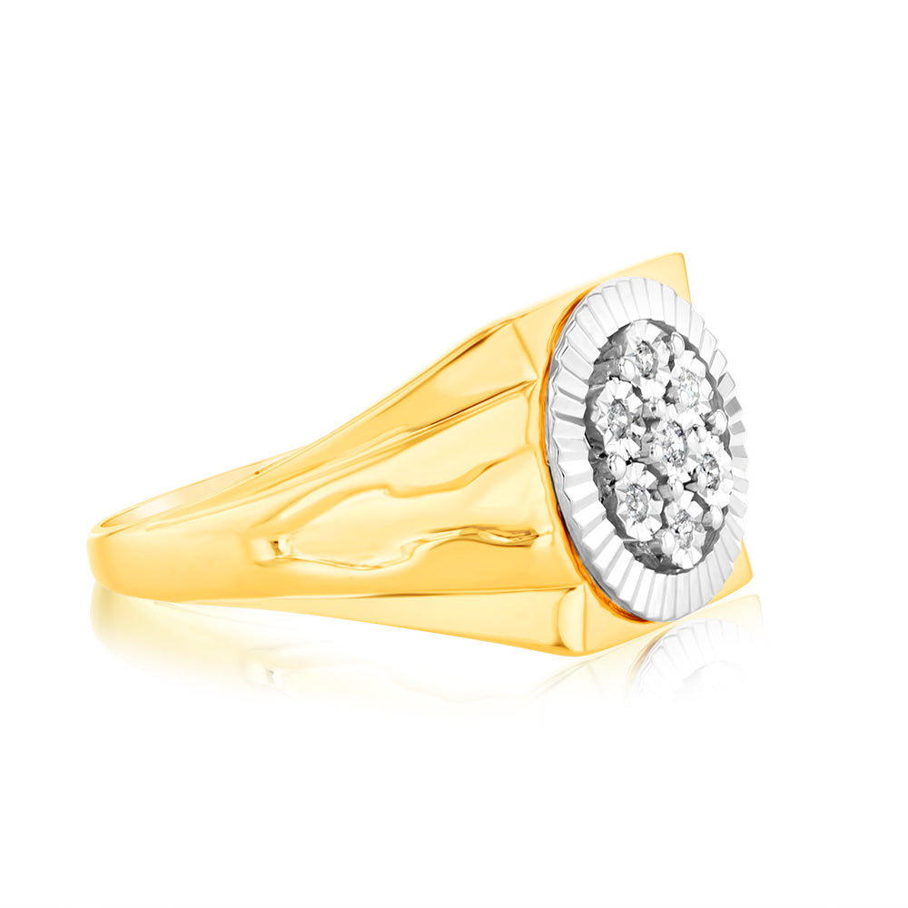 9ct Yellow Gold & Rhodium Diamond Gents Ring Set With 7 Diamonds ...