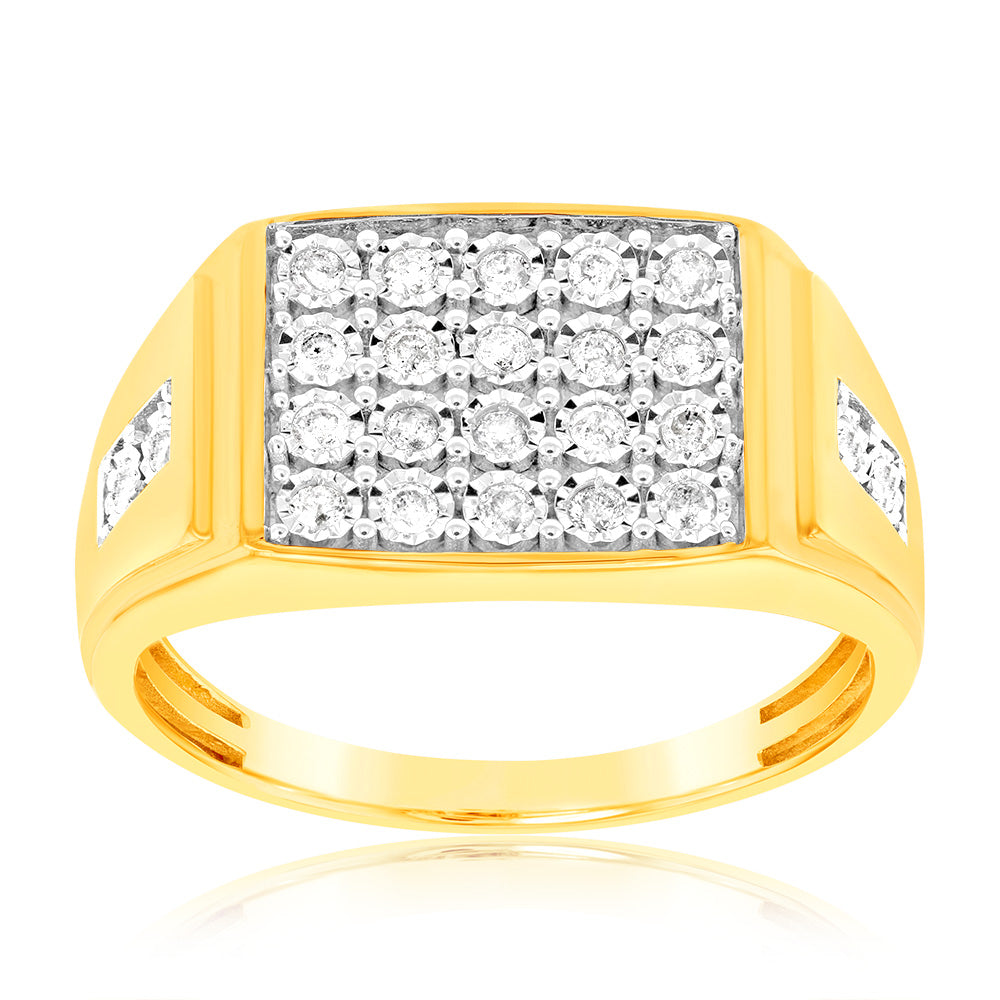 1/3 Carat Mens Ring Set with 24 Natural Diamonds in 9ct Yellow Gold ...