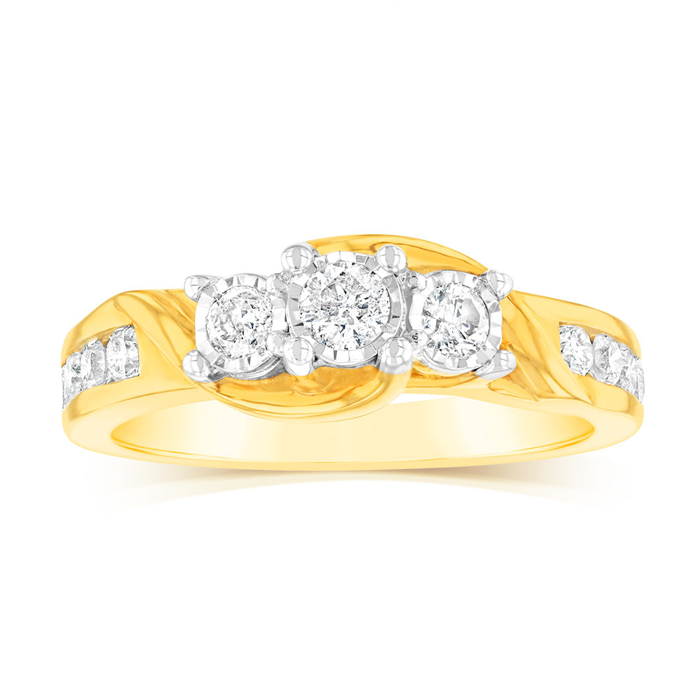 10ct Yellow Gold 0.45 Carat Diamond Trilogy Ring with 3 Round Brillian ...