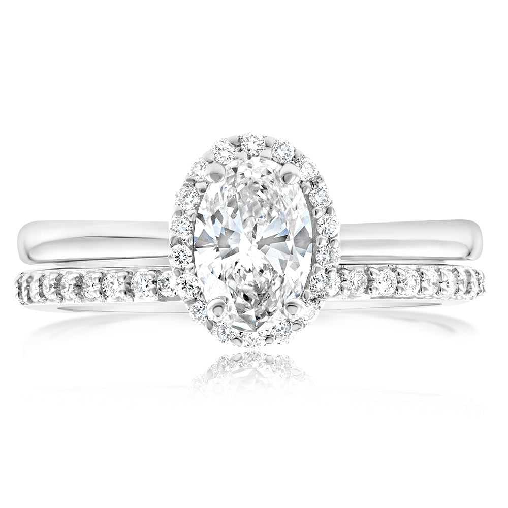 Luminesce Lab Grown Diamond 1 Carat Bridal Set in Halo Design set in 1 ...