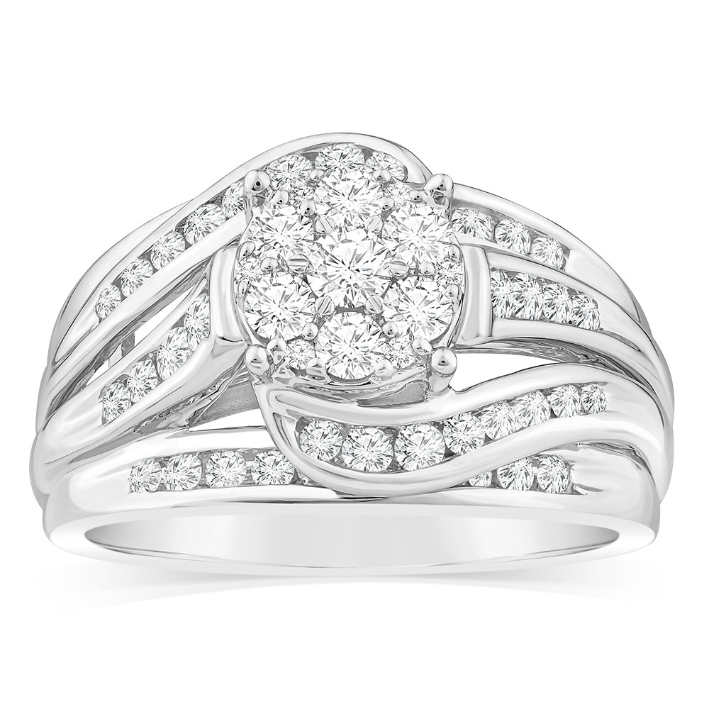 Luminesce Lab Grown 10ct White Gold 1 Carat Diamond Cluster Ring ...