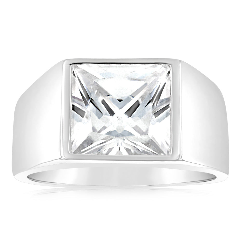Sterling Silver Square White Zirconia Gents Ring– Grahams Jewellers
