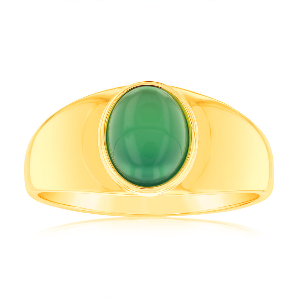 Sterling Silver Gold Plated Oval Created Green Agate Ring – Grahams ...