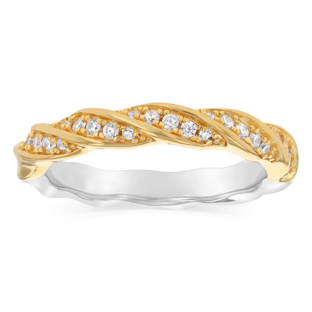 Sterling Silver and Gold Plated Two Tone CZ Twisted Ring– Grahams Jewellers