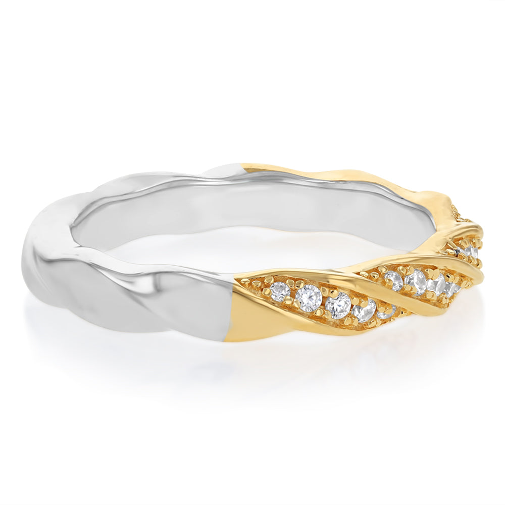 Sterling Silver and Gold Plated Two Tone CZ Twisted Ring– Grahams Jewellers