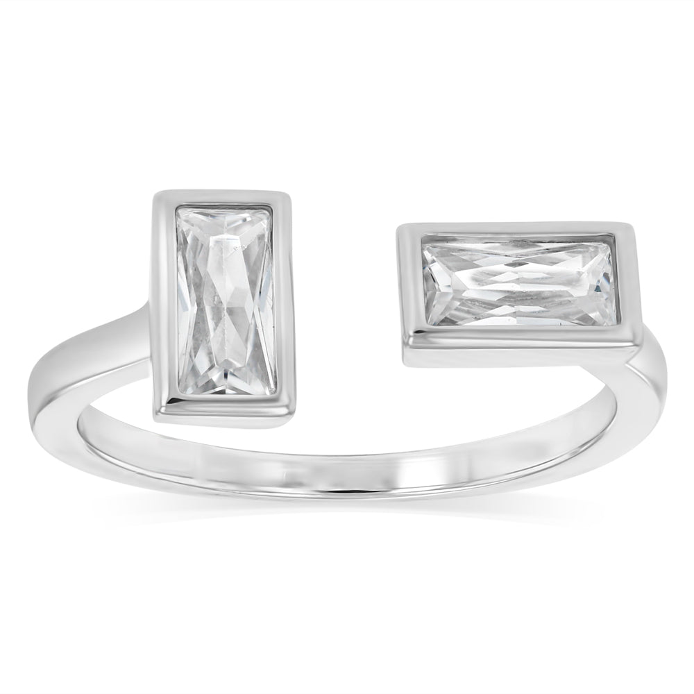Sterling Silver Baguette Cubic Zirconia Open Ring– Grahams Jewellers
