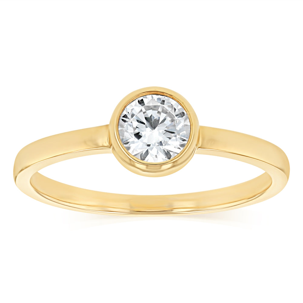 Sterling Silver Gold Plated Cubic Zirconia Bezel Solitaire Ring ...
