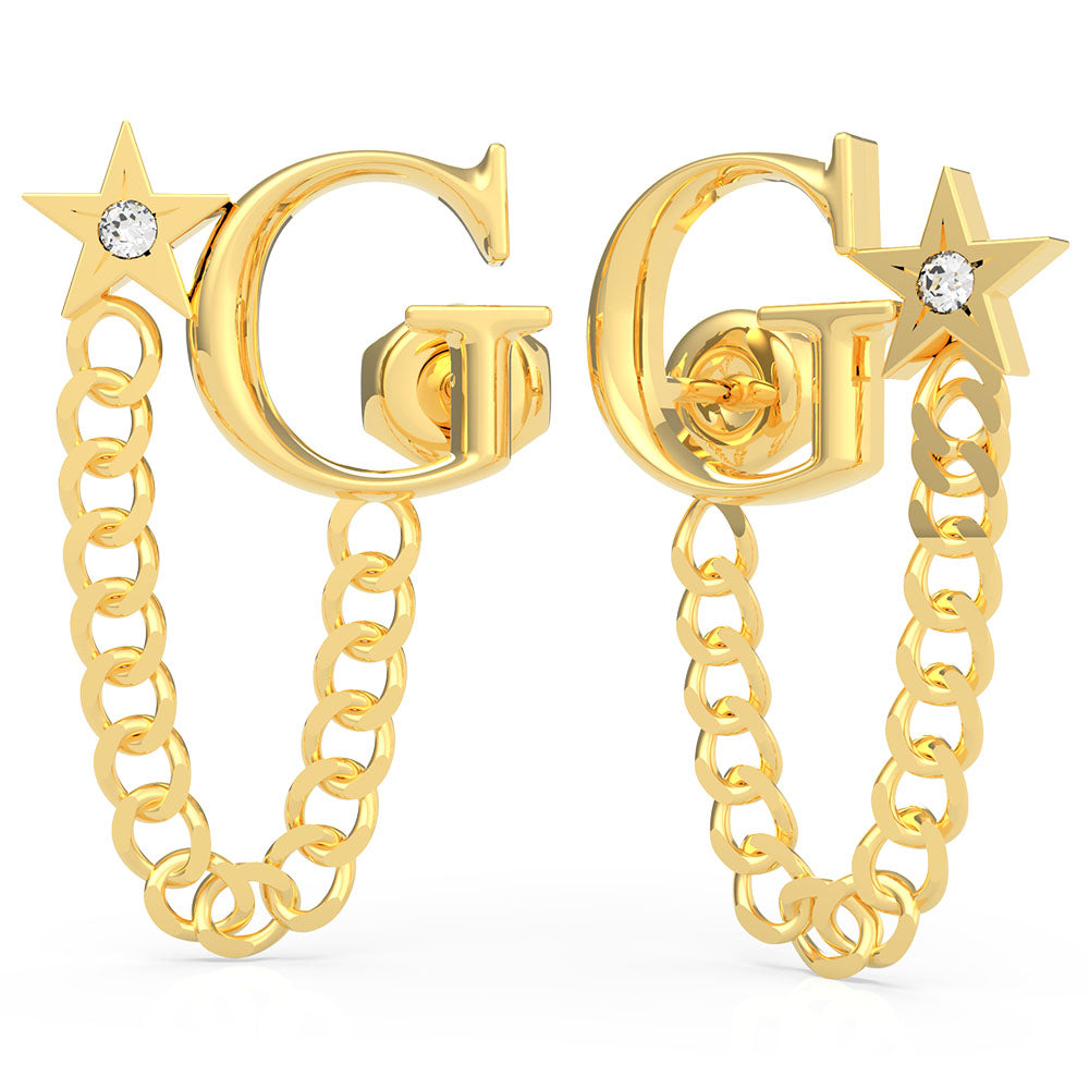 GUESS Gold Plated Stainless Steel 10mm G Logo & Chain Stud Earrings ...