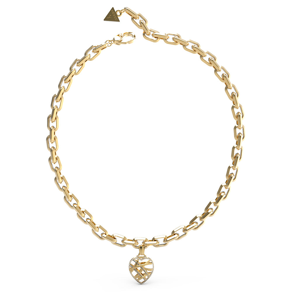 Guess Gold Plated Stainless Steel 16" Heart Cage Chain– Grahams Jewellers