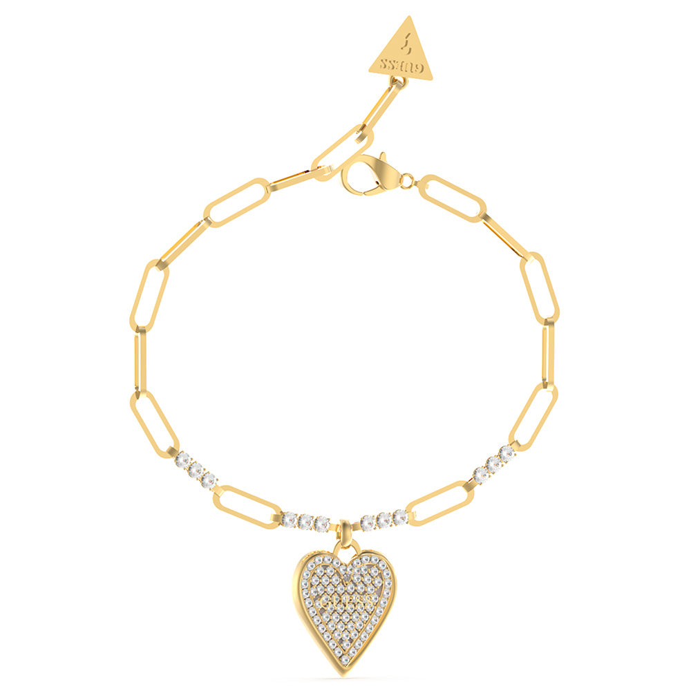 Guess Stainless Steel Gold Plated Pave Heart Crystal Bracelet – Grahams ...