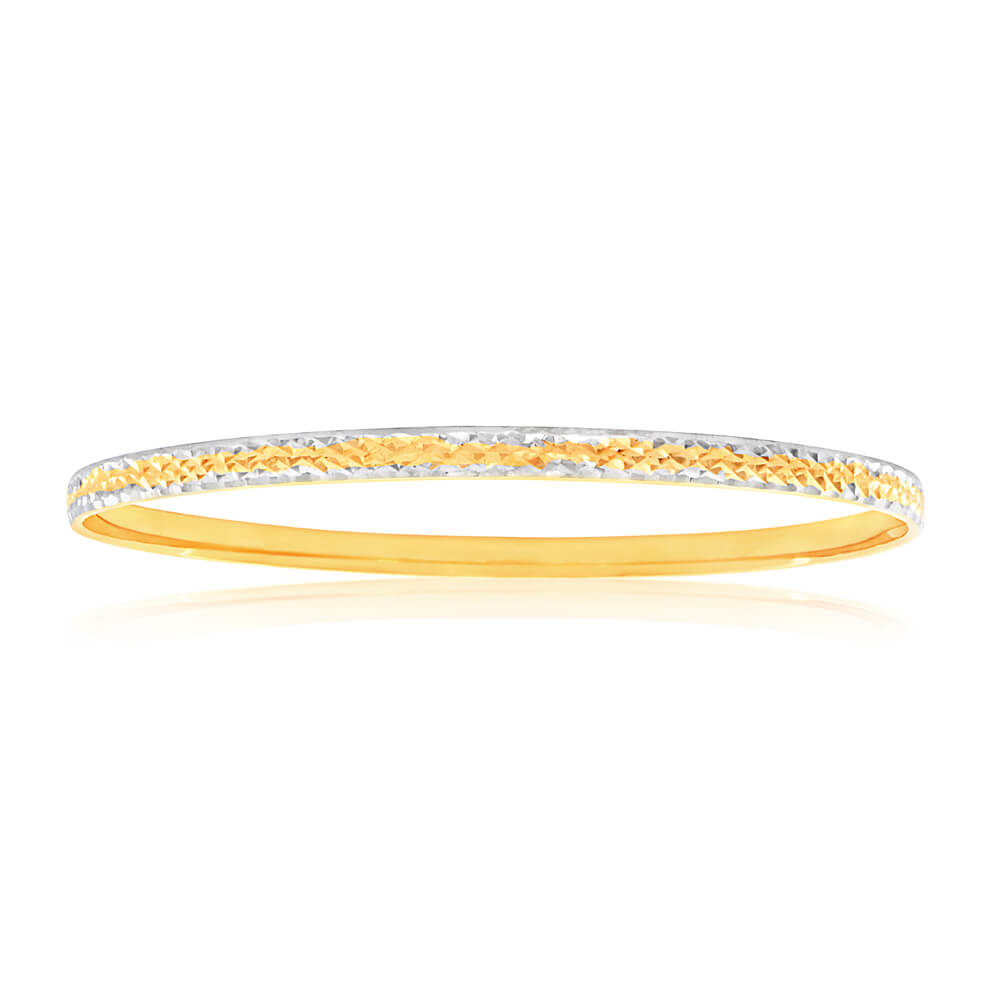 9ct Yellow Gold & Rhodium Gold Bangle with diamond cutting – Grahams ...