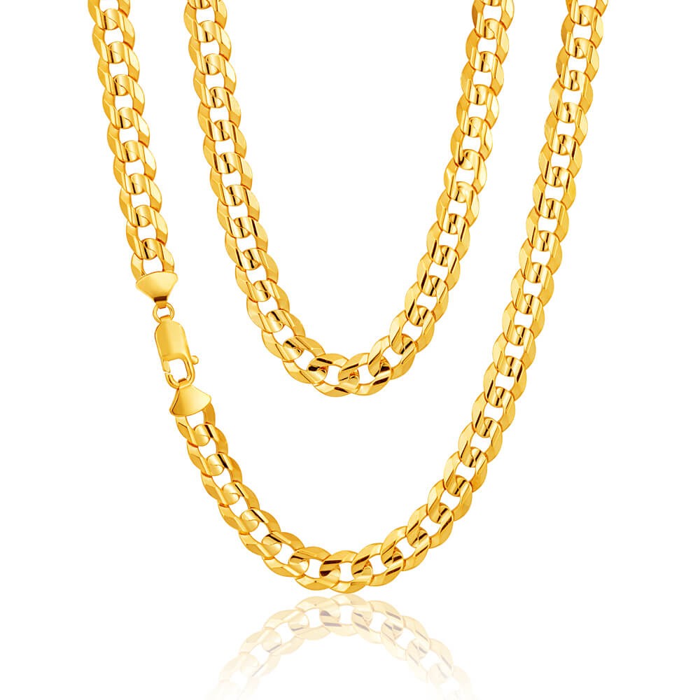 9ct Yellow Solid Gold Heavy Curb 55cm Chain 220 Gauge with a Parrot Cl ...