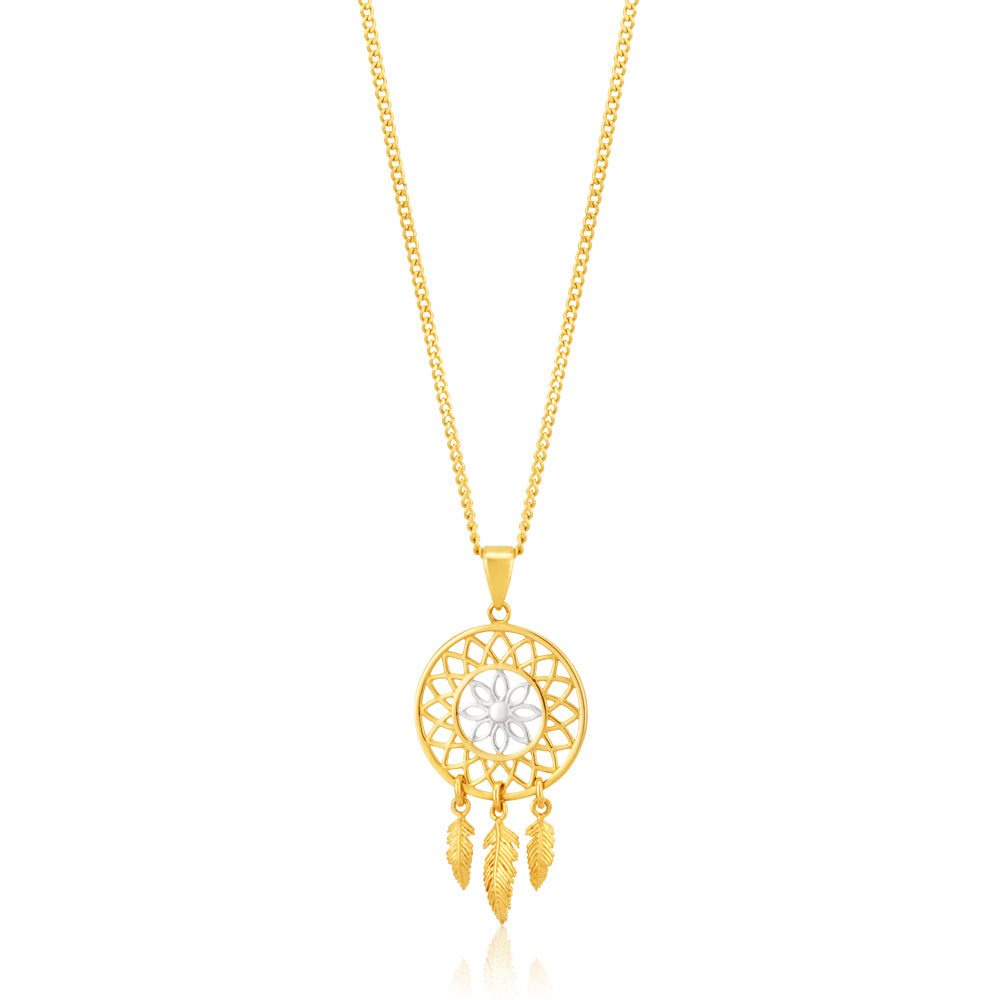9ct Yellow Gold Feathered Dream Catcher Pendant – Grahams Jewellers