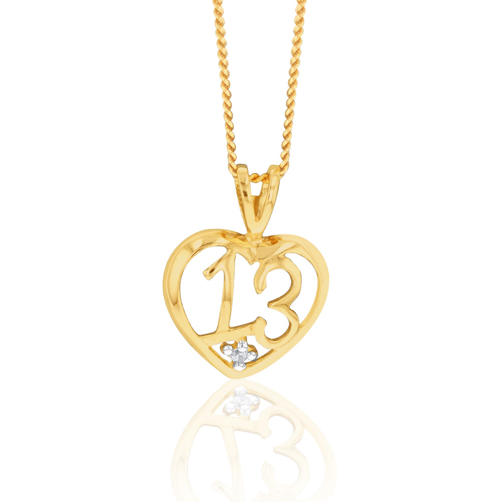 9ct Yellow Gold Zirconia Number 13 Heart Pendant – Grahams Jewellers