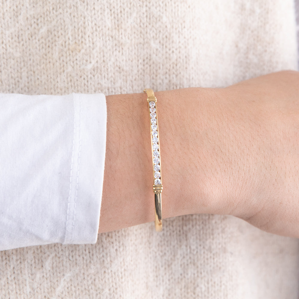 9ct Yellow Gold Zirconia Channel Set Bar Hinged Bangle – Grahams Jewellers