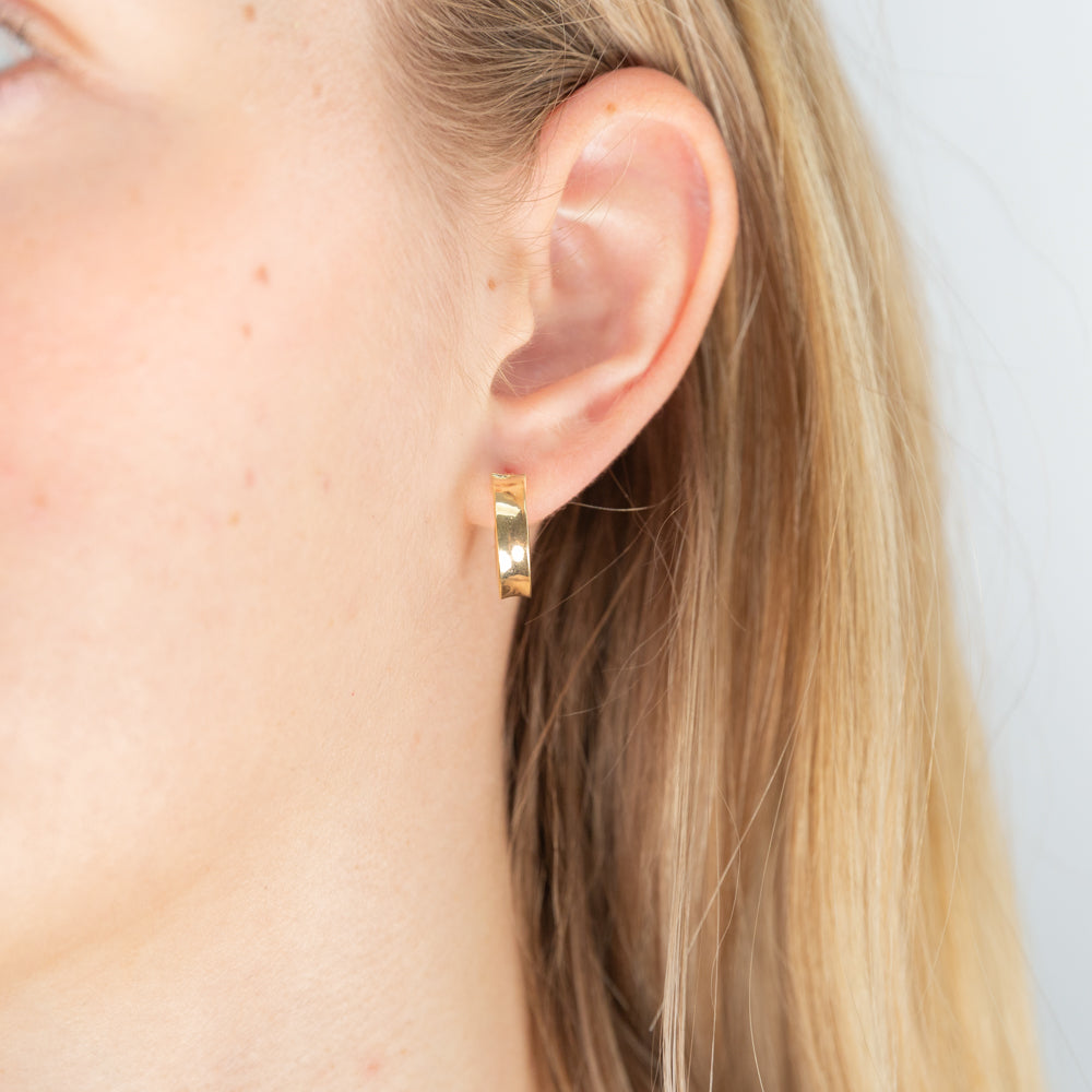 9ct Yellow Gold Silver Filled 15mm Diamond Cut Concave Plain Hoop Earr ...