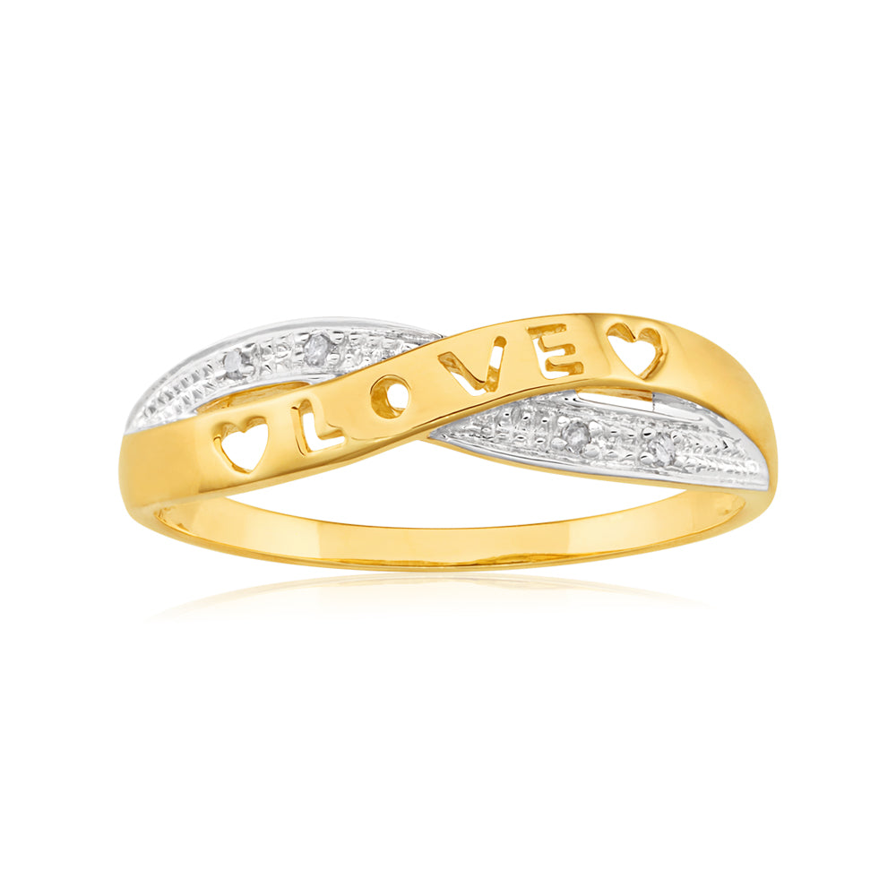 9ct Yellow Gold Love Crossover Ring with 4 Diamonds– Grahams Jewellers