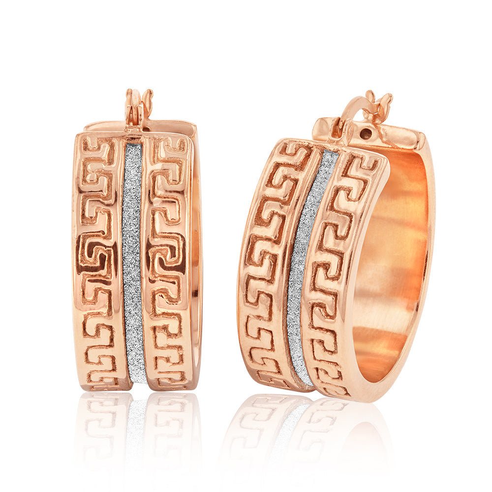 Sterling Silver Rose Plated 20mm Stardust Greek Key Hoops – Grahams ...