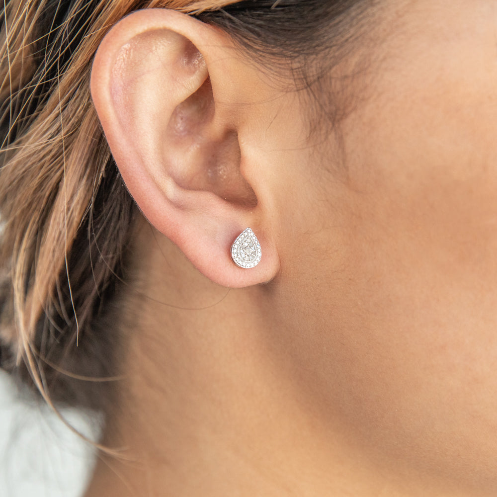 Diamond Pear Shaped Studs with 22 Diamonds in Sterling Silver – Grahams ...