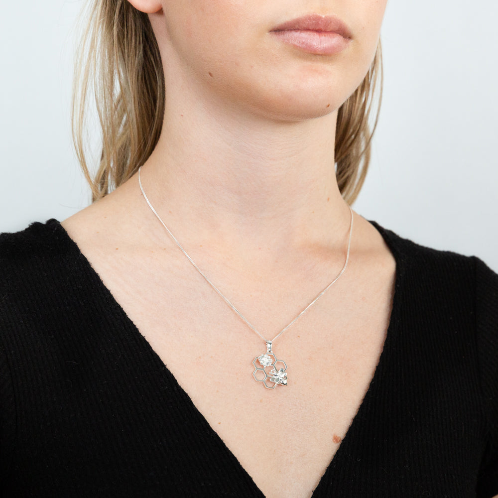 Sterling Silver Beehive With Bee And Flower Pendant – Grahams Jewellers