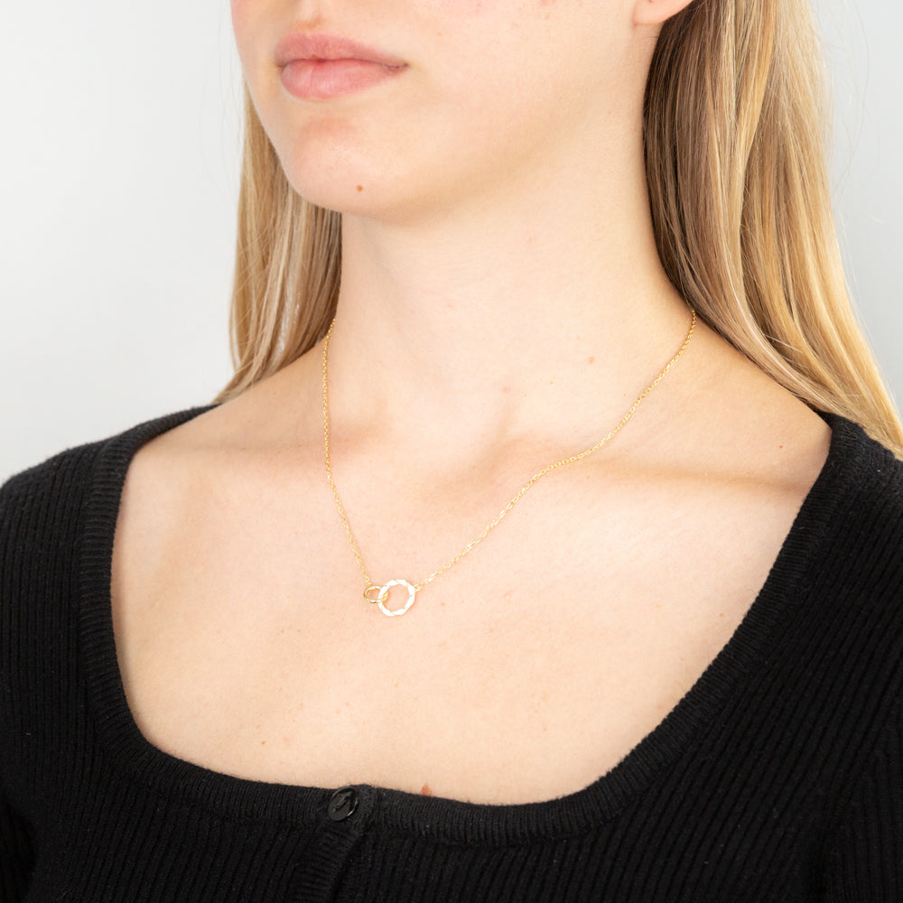 Sterling Silver Gold Plated White Enamel 2 Ring Pendant On 45.5cm Chai ...